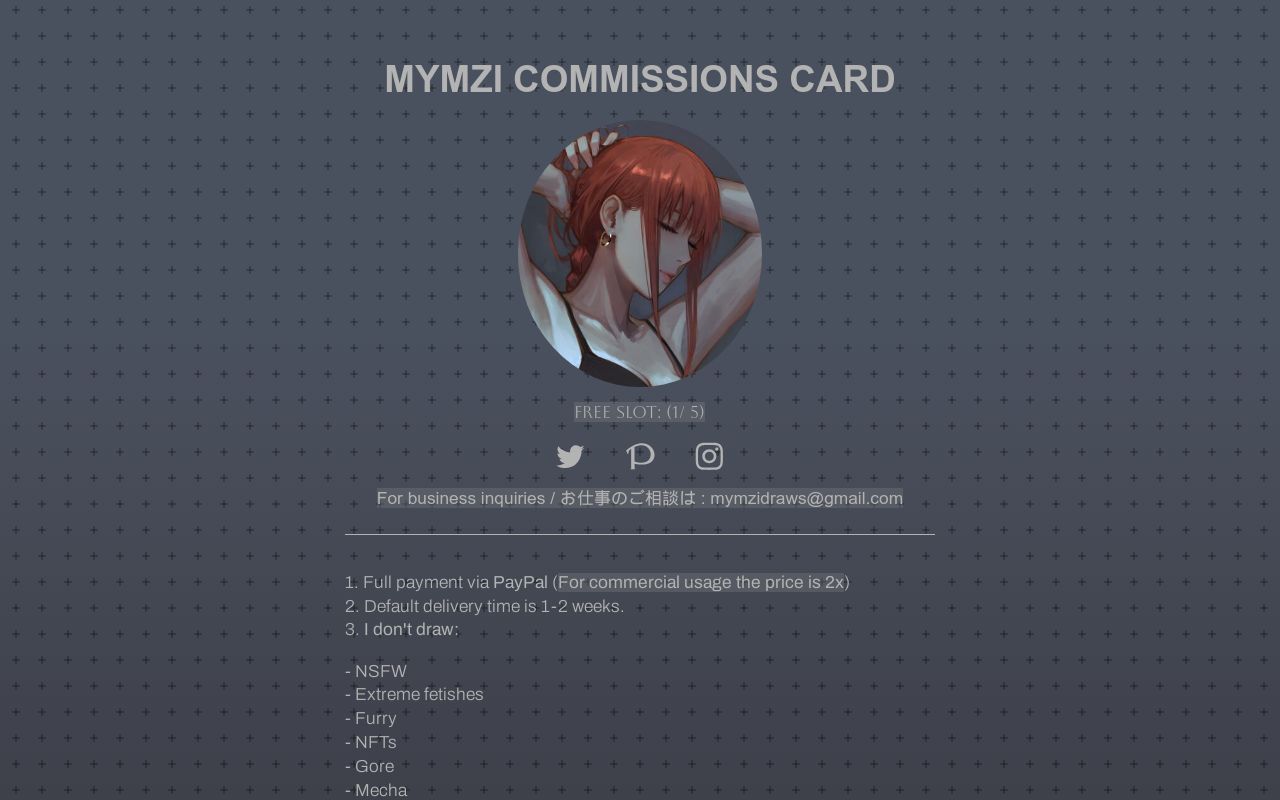 MYMZI COMMISSIONS CARD